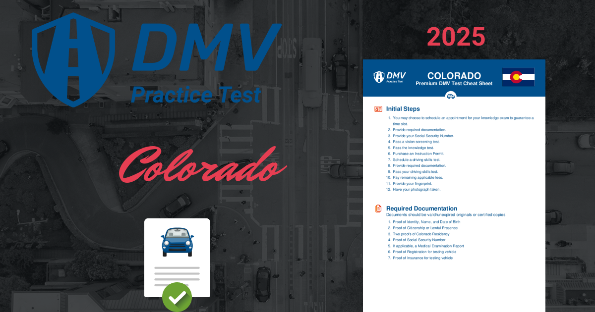 2025 Colorado DMV Test Cheat Sheet. 99% pass rate!