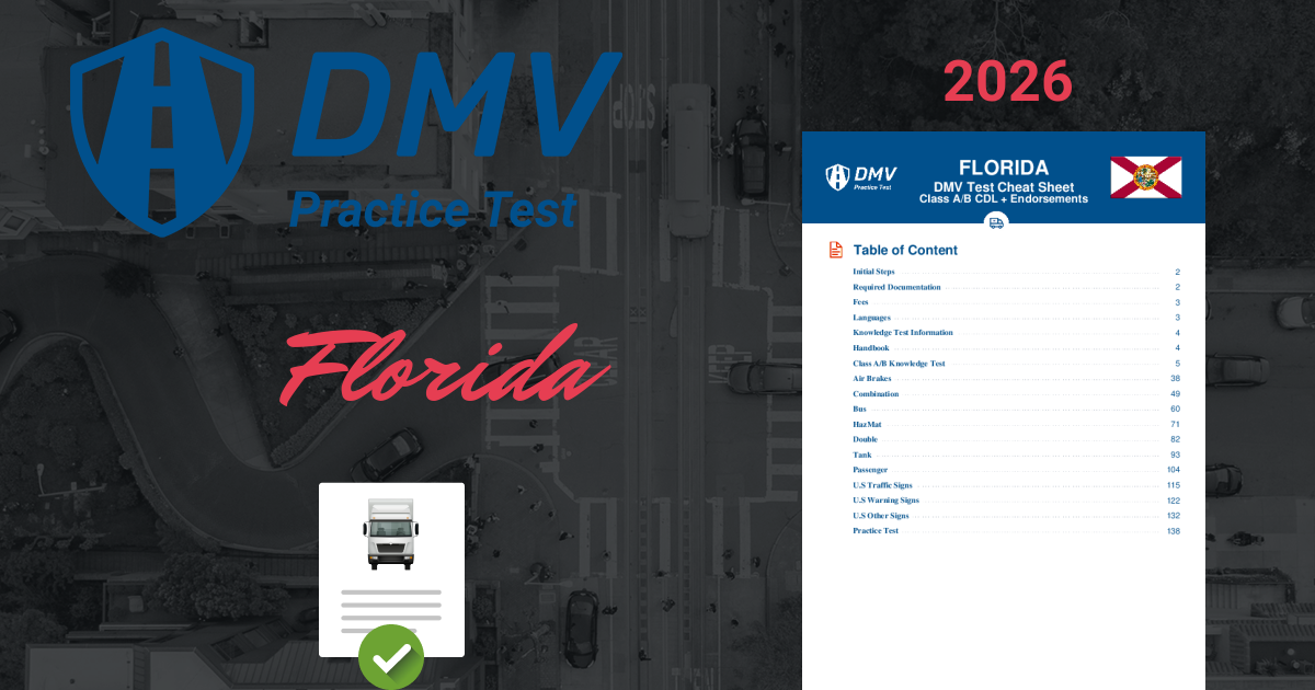 2025 Florida DMV CDL Test Cheat Sheet. 99% pass rate!