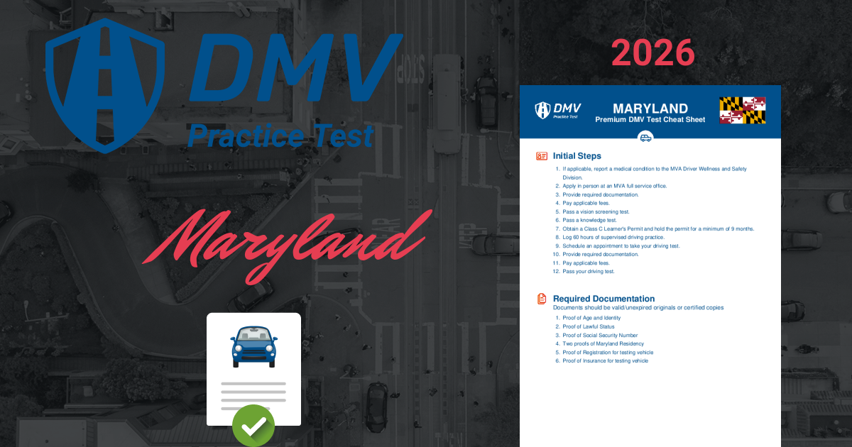 2025 Maryland DMV Test Cheat Sheet. 99% pass rate!