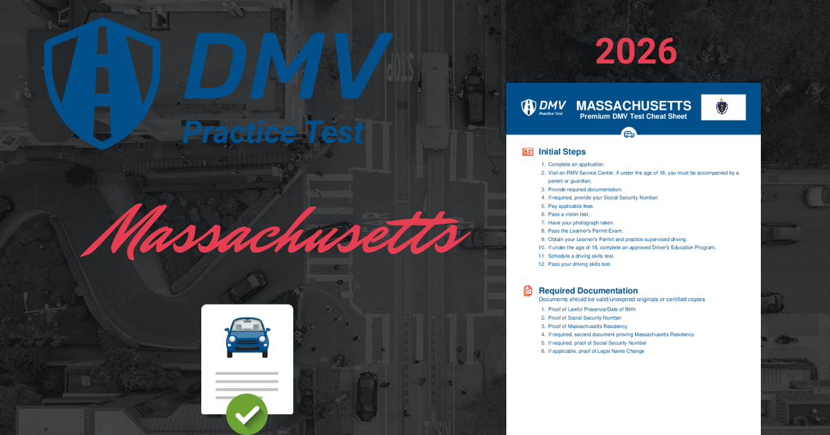 2025 Massachusetts DMV Test Cheat Sheet. 99% pass rate!