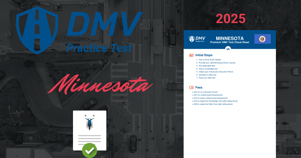 2025 Minnesota DMV Motorcycle Test Cheat Sheet. 99% pass rate!