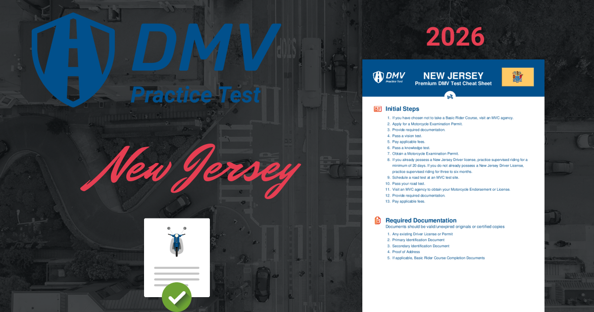 2026 New Jersey DMV Motorcycle Test Cheat Sheet. 99% pass rate!
