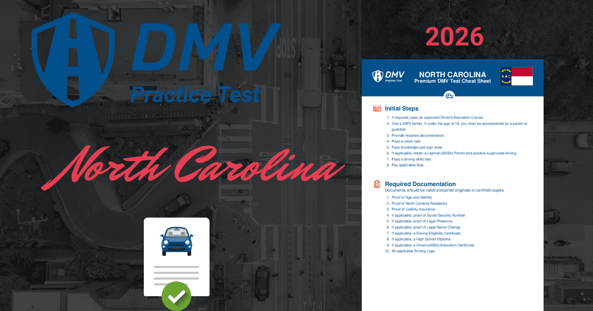 2025 North Carolina DMV Test Cheat Sheet. 99% pass rate!