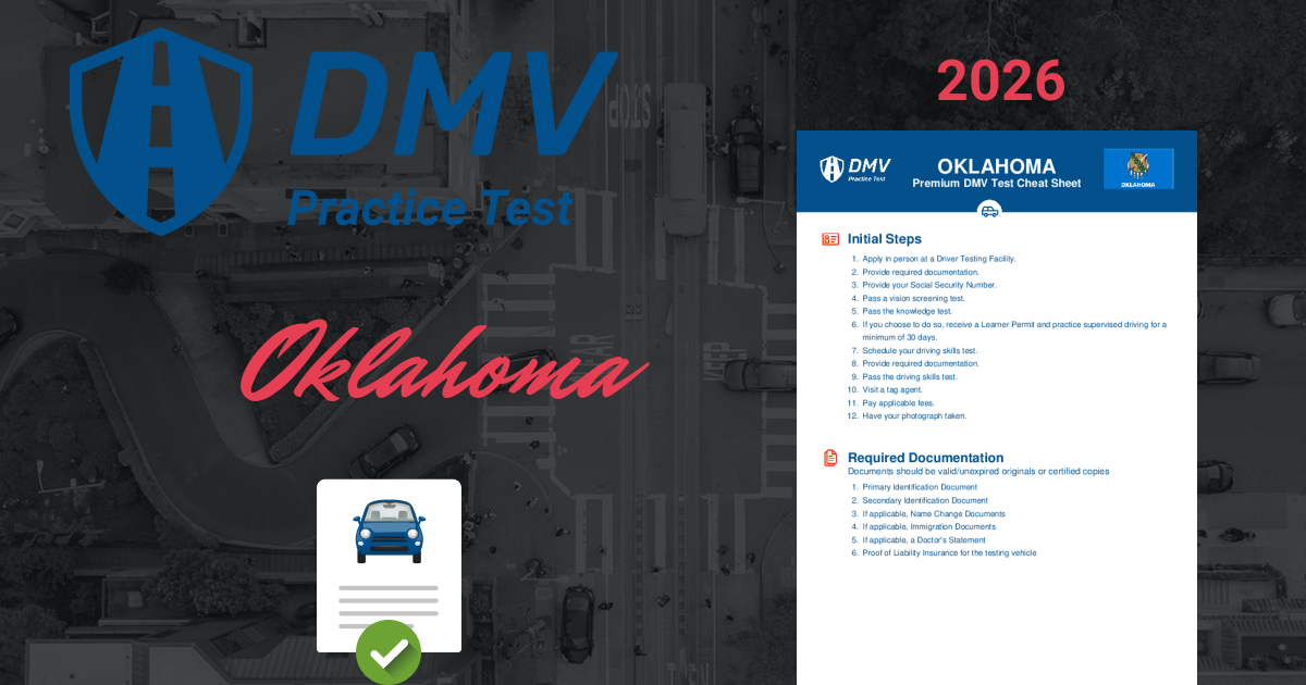 2026 Oklahoma DMV Test Cheat Sheet. 99% pass rate!