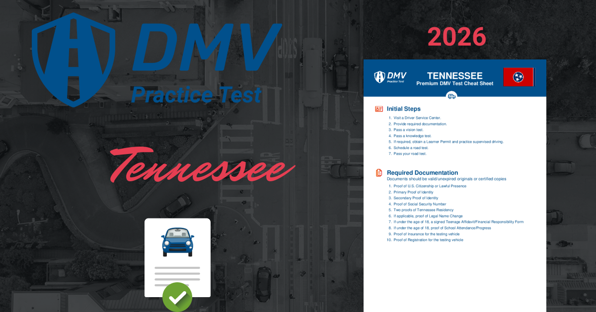 2025 Tennessee DMV Test Cheat Sheet. 99% pass rate!