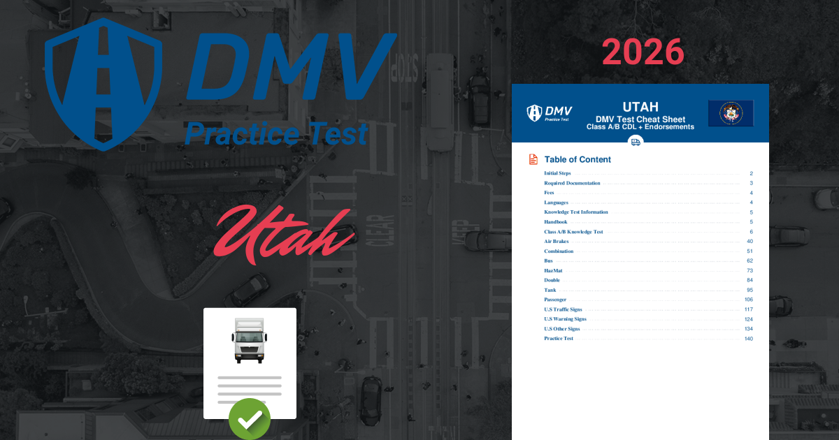 2024 Utah DMV CDL Test Cheat Sheet. 99% pass rate!